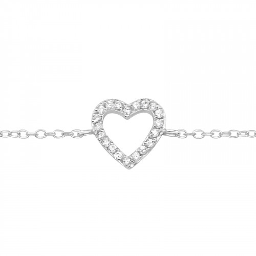 Hopeinen rannekoru sydän ja zirkoniat - Kulta-Aika verkkokauppa