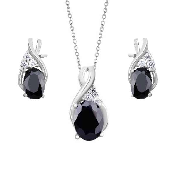 Hopeinen korusetti mustat zirkoniat - Kulta-Aika verkkokauppa